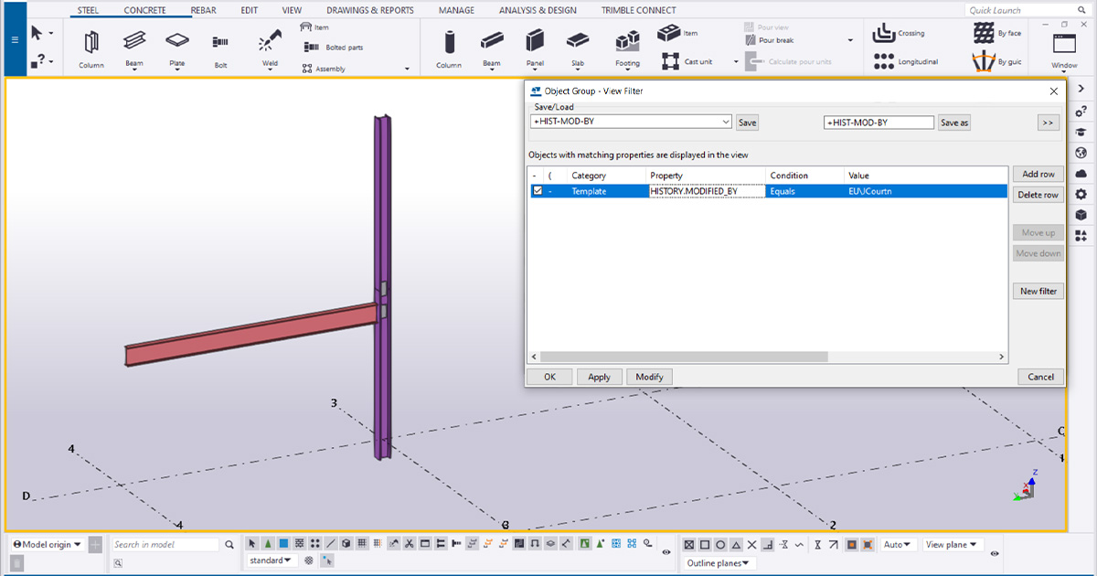 Filter The Model By Its History Tekla User Assistance