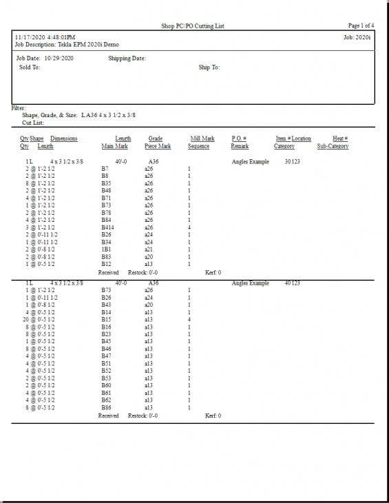 Cut Lists | Trimble User Assistance