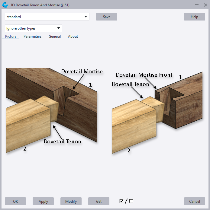 Dovetail Tenon and Mortise (j151) | Tekla User Assistance
