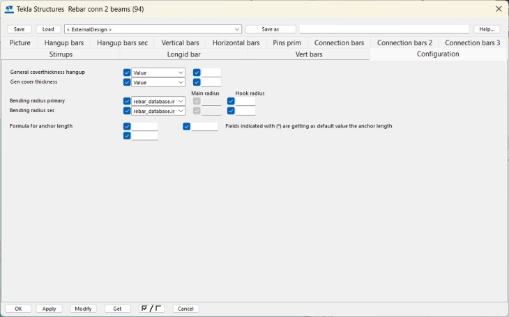 Rebar connection 2 beams (94) | Trimble User Assistance