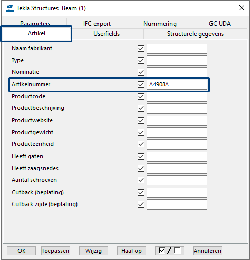 Artikelnummers gebruiken in Tekla Structures | Trimble User Assistance
