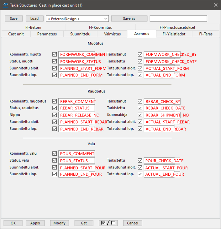 Finnish Environment User Defined Attributes | Tekla User Assistance Finnish Environment User Defined Attributes | Tekla User Assistance