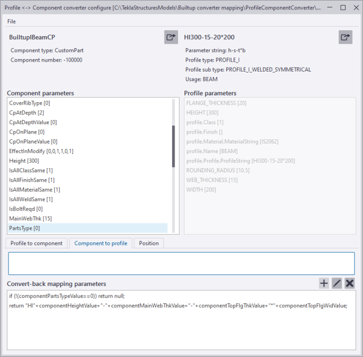 Profile - Component converter | Tekla User Assistance