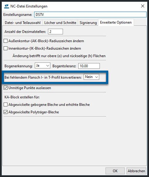 NC-Dateien von coupierten Trägern erstellen | Trimble User Assistance