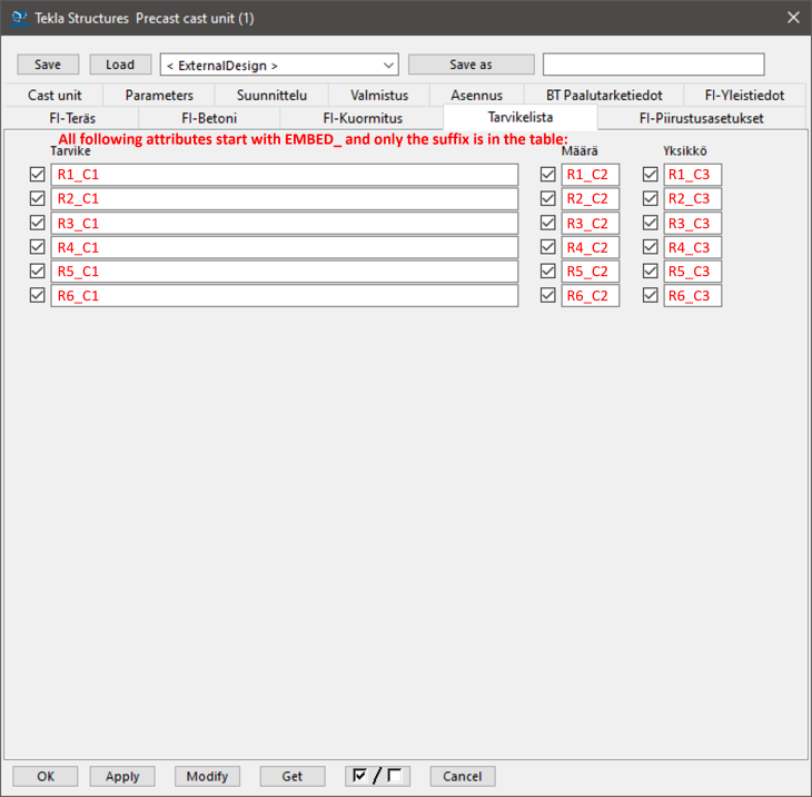 Finnish Environment User Defined Attributes | Tekla User Assistance Finnish Environment User Defined Attributes | Tekla User Assistance