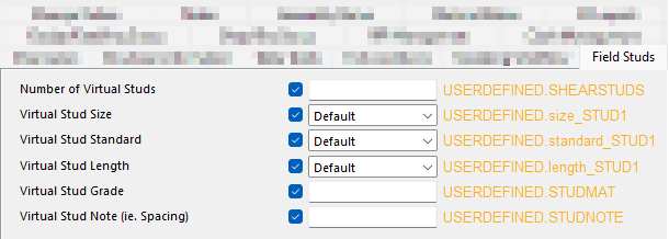 Field (virtual) Stud User-defined attribute (UDA) Tab | Trimble User Assistance