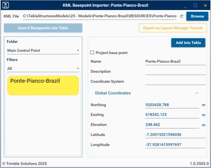Project Base Points KML Importer | Tekla User Assistance