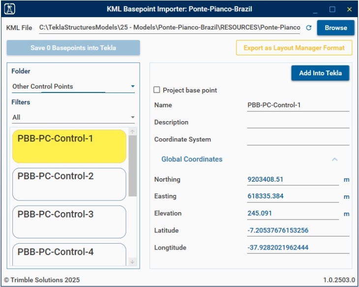 Project Base Points KML Importer | Tekla User Assistance