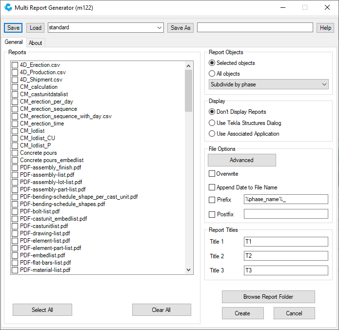 Multi Report Generator (m122) | Tekla User Assistance
