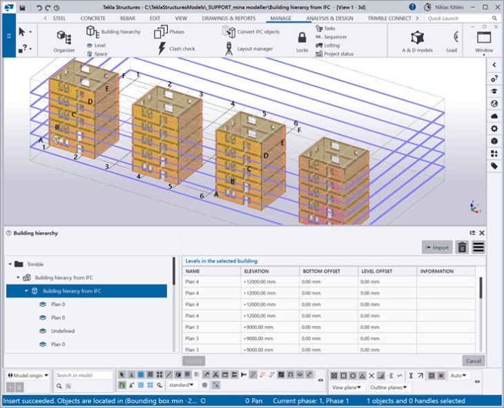 Rumslig struktur, byggnader, våningar för export till IFC | Trimble User Assistance
