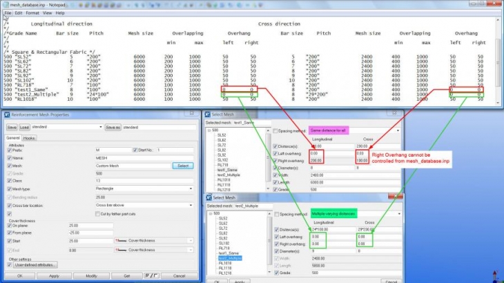 Reinforcement mesh with 0 overhangs on both sides | Trimble User Assistance