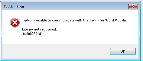 Tedds for Word Error - Library not registered 0x8002801d | Tekla User Assistance
