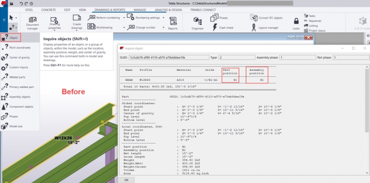 Inquire Object: Part Position / Assembly Position | Trimble User Assistance