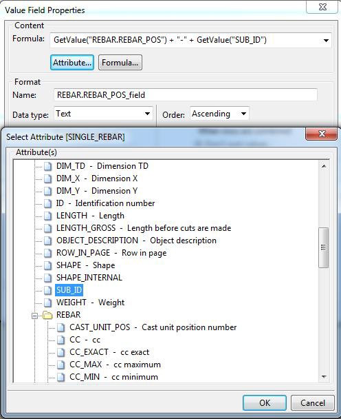 Individual rebar property for Tapered Rebar Group | Trimble User Assistance
