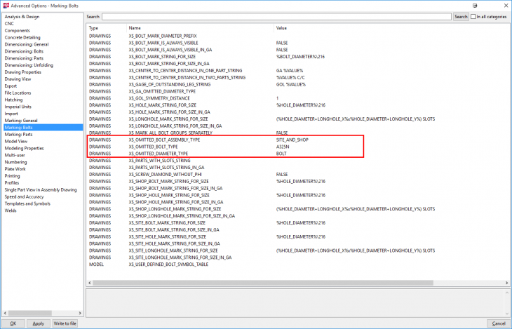 Excluding bolt/hole sizes on drawings automatically | Trimble User Assistance