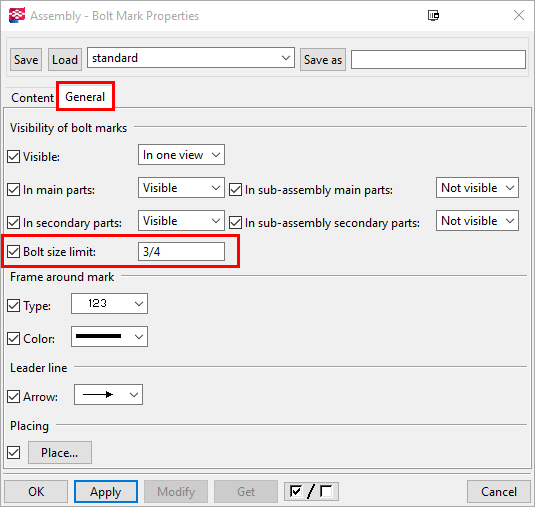 Excluding bolt/hole sizes on drawings automatically | Tekla User Assistance