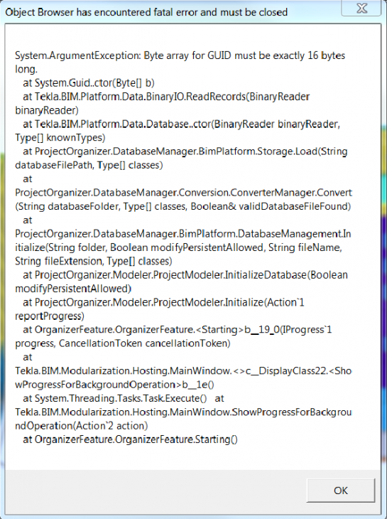 Object Browser Has Encountered Fatal Error And Must Be Closed Tekla User Assistance