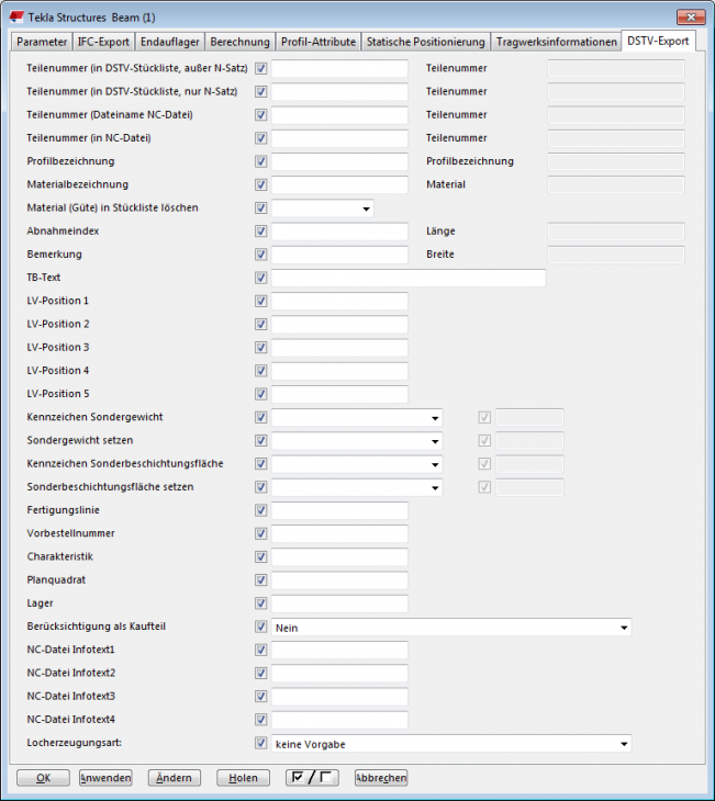 DSTV-Export: Benutzerdefinierte Attribute in Teil-Eigenschaften | Tekla User Assistance