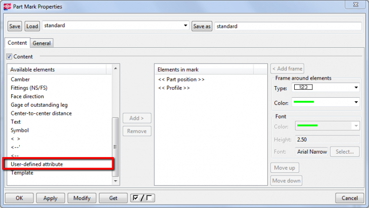 How do I add UDA information to the drawing part mark? | Trimble User Assistance