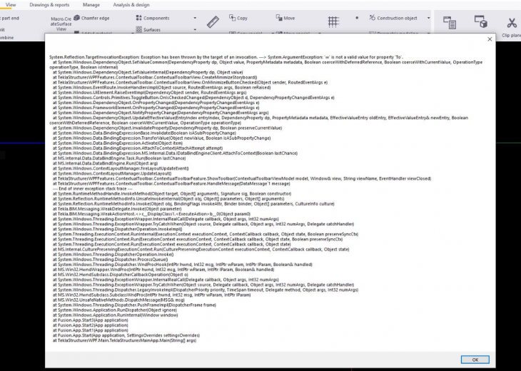 Tekla Structures crashes - System.ArgumentException | Tekla User Assistance
