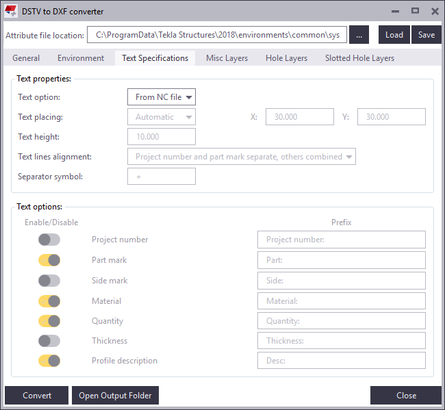 DSTV zu DXF Konverter | Tekla User Assistance