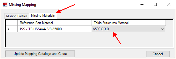 How to map the profile and material in the IFC object change management | Trimble User Assistance