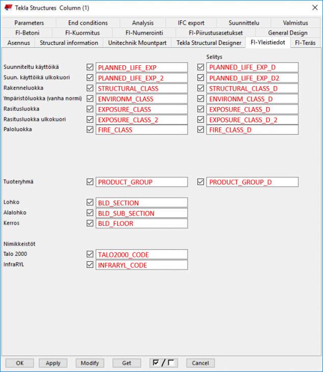 Finnish Environment User Defined Attributes | Tekla User Assistance