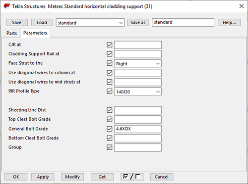 Metsec Standard Horizontal Cladding Support (31) - Parameters tab ...