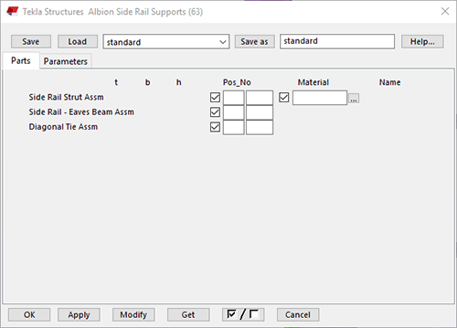 Albion Side Rail Supports (63) - Parts tab | Tekla User Assistance