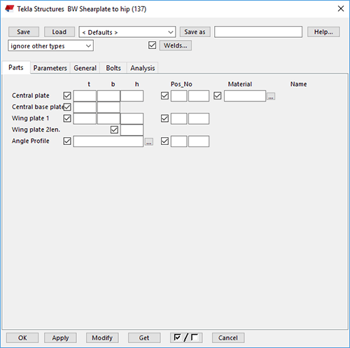 BW Shear Plate to Hip (137) - Parts tab | Tekla User Assistance