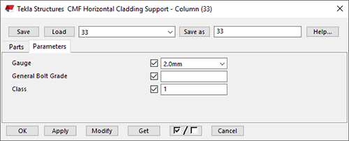 CMF Horizontal Cladding Support Column (33) - Parameters tab | Tekla ...
