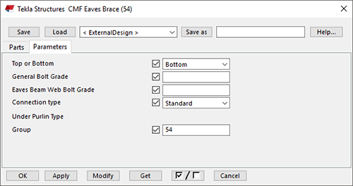 CMF Eaves Brace (54) - Parameters tab | Trimble User Assistance