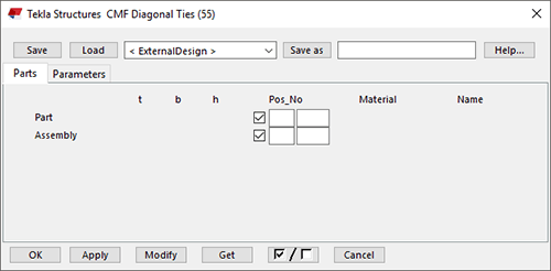 CMF Diagonal Ties (55) - Parts tab | Tekla User Assistance