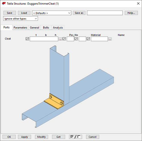 Duggans Cold Rolled Cleat - Parts tab | Trimble User Assistance