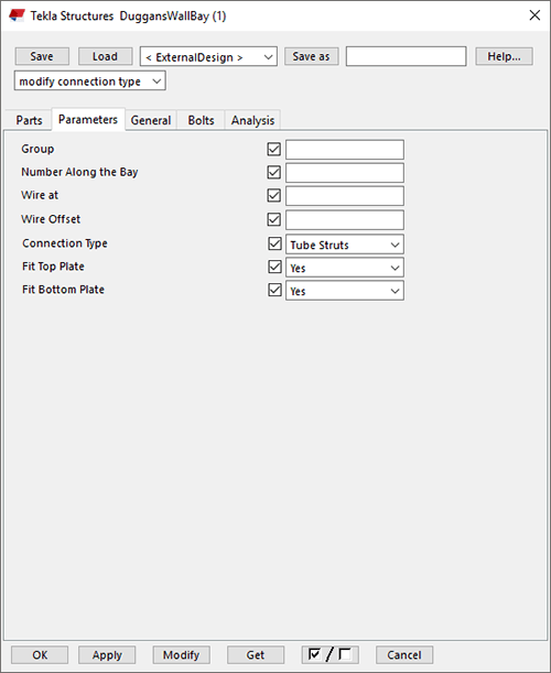 Duggans Side Rail Supports - Parameters tab | Tekla User Assistance