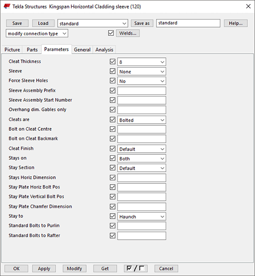 Kingspan Horizontal Cladding Sleeve (120) - Parameters tab | Trimble ...