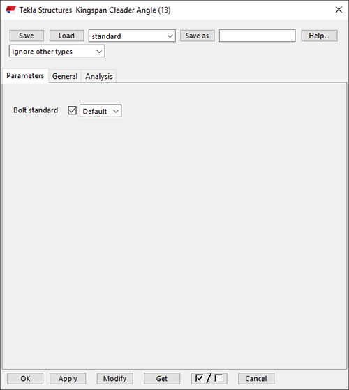 Kingspan Cleader Angle (13) - Parameters tab | Tekla User Assistance