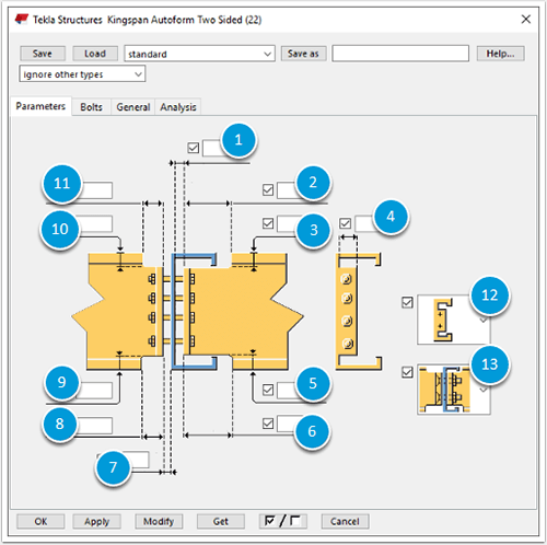 Kingspan Autoform Two Sided (22) - Parameters tab | Tekla User Assistance