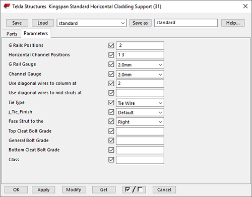 Kingspan Standard Horizontal Cladding Support (31) - Parameters tab ...