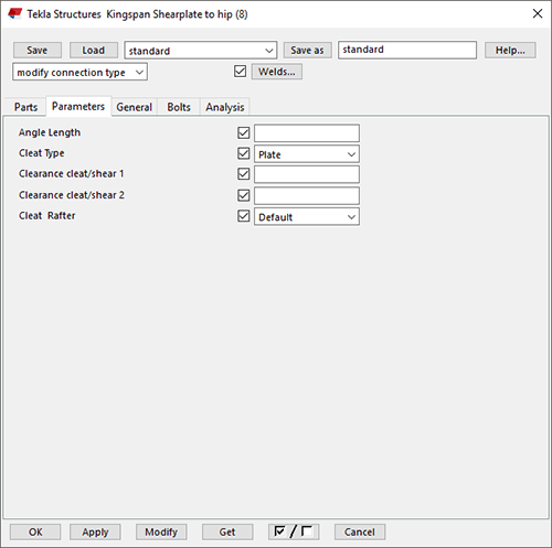 Kingspan Shear Plate to Hip (8) - Parameters tab | Tekla User Assistance