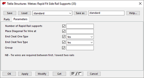 Metsec Rapid Fit Side Rail (35) - Parameters tab | Trimble User Assistance