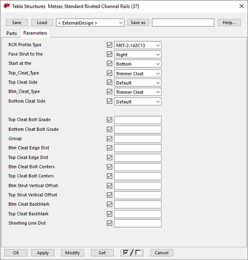 Metsec Standard Riveted Channel Rails (37) - Parameters tab | Tekla ...