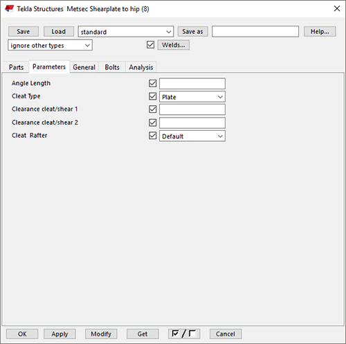 Metsec Shear Plate to Hip (8) - Parameters tab | Tekla User Assistance