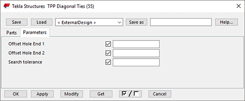 Thomas Panels Diagonal Ties (55) - Parameters tab | Trimble User Assistance