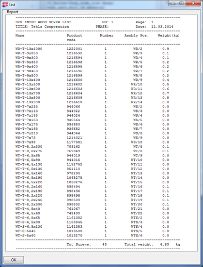 SFS Intec L SFS Intec Wood Connector Screw list | Trimble User Assistance