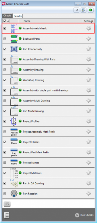 Assembly weld check | Tekla User Assistance
