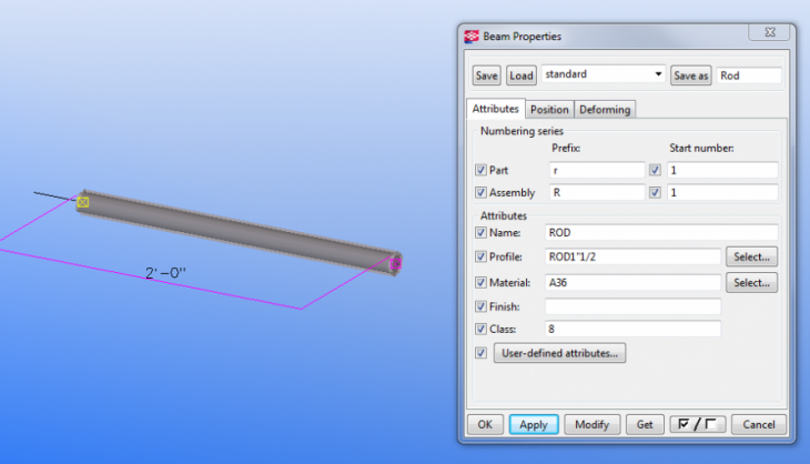 Creating a Partially Threaded Rod | Trimble User Assistance