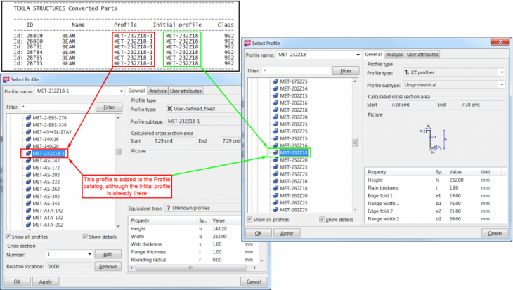 When Converting Ifc Objects To Native Tekla Structures Objects A New Profile Is Added To The