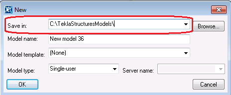 Location for Tekla Structures model saving | Trimble User Assistance