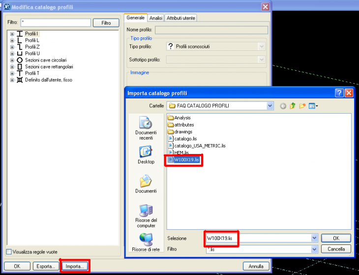 Esportare ed importare profili a sezione fissa dal catalogo profili ...